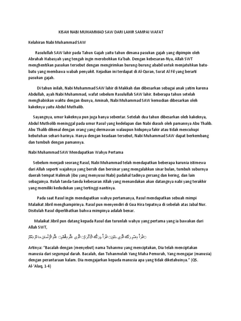 Kisah Nabi Muhammad Saw Dari Lahir Sampai Wafat | PDF | Agama ...