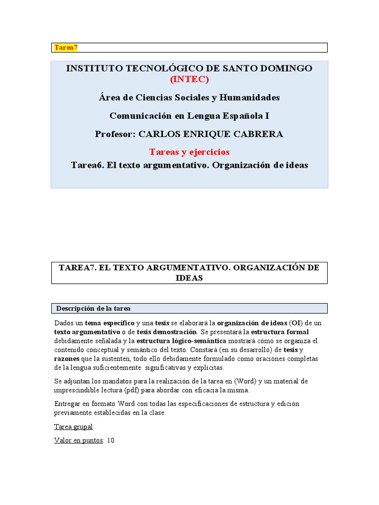 Tarea7 El Texto Argumentativo Organización de Ideas | PDF | Cognición ...