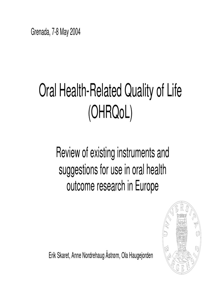 OHRQoL Instruments for Measuring Oral Health Outcomes | PDF | Quality ...
