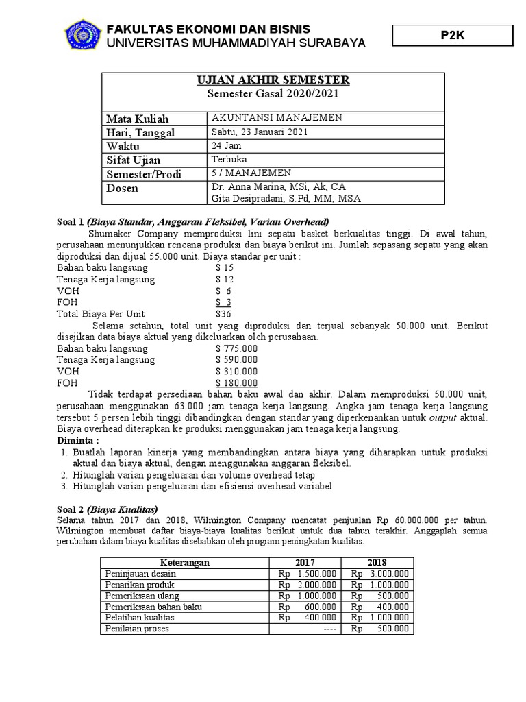 Uas Akmen KLS P2K Manajemen 2020 | PDF