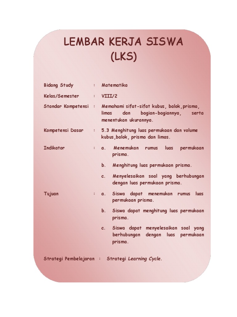 LKPD Luas Permukaan Prisma | PDF