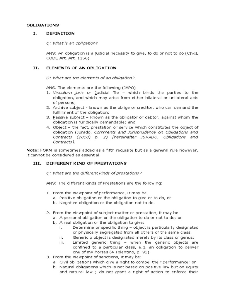 Q: What Is An Obligation?: Obligations I | PDF | Law Of Obligations ...