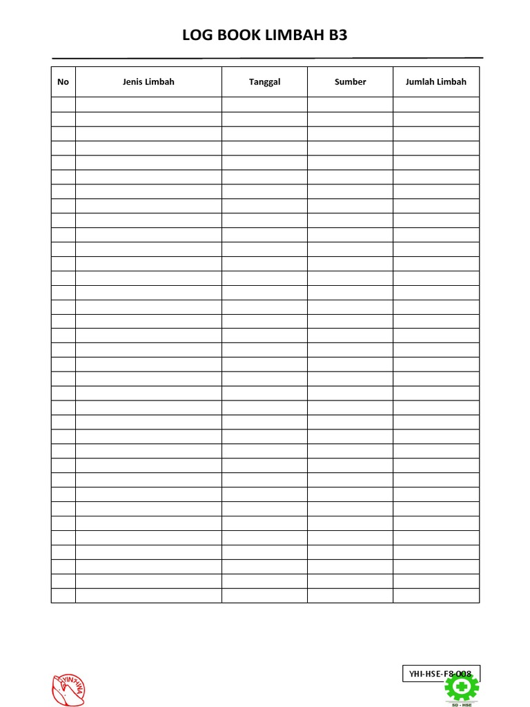 YHI-HSE-F8-008 Log Book Limbah B3 | PDF