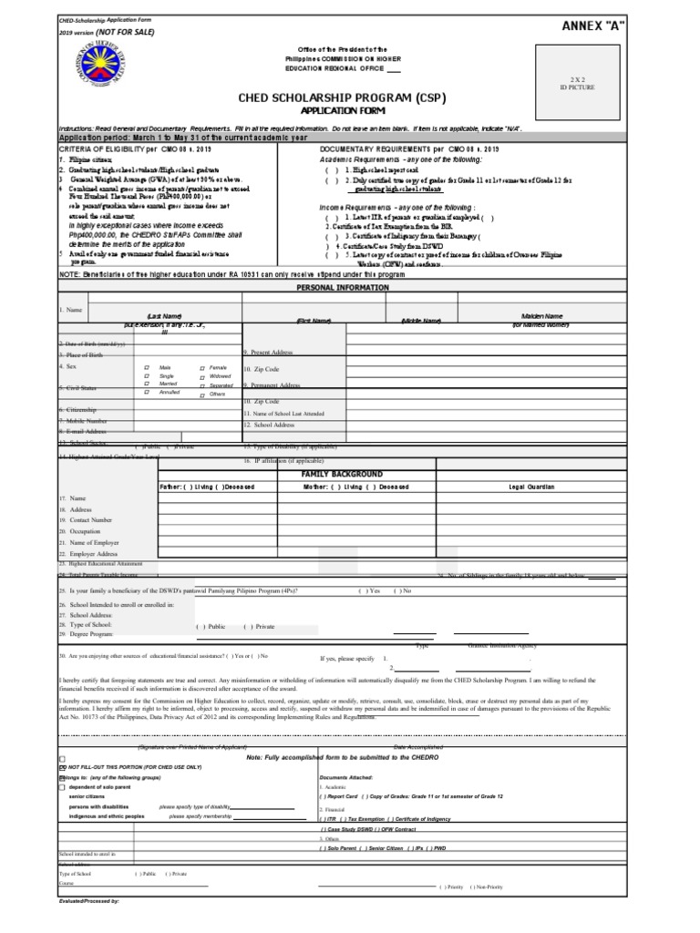 CHED Scholarship Program Application Form | PDF | Government | Business
