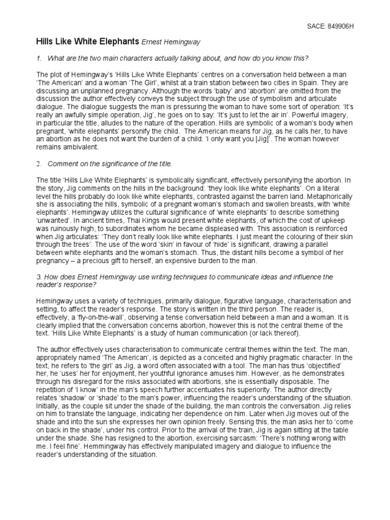 Hills Like White Elephants Ernest Hemmingway | PDF