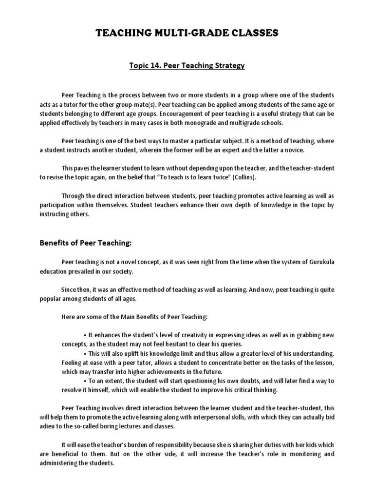Peer Teaching Strategy | PDF | Tutor | Teachers