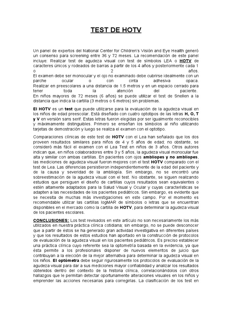 Test de Hotv, Alcazar | PDF | Agudeza visual | Prueba / examen