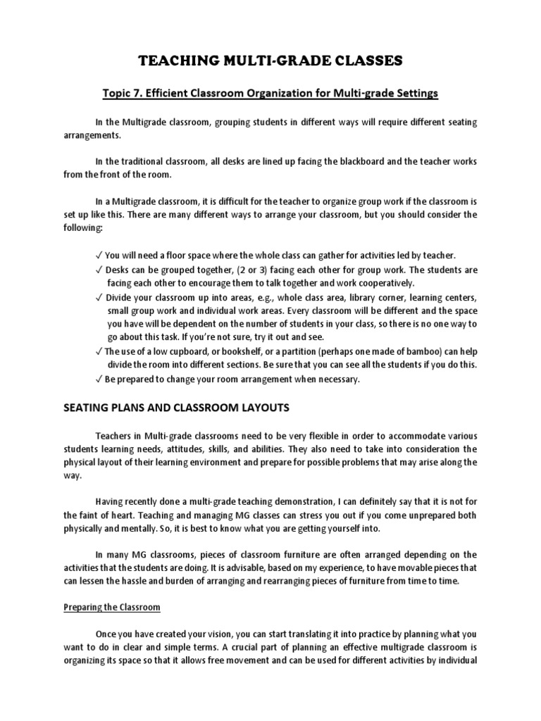 Multigrade Classroom Setup Guide | PDF | Classroom | Teachers