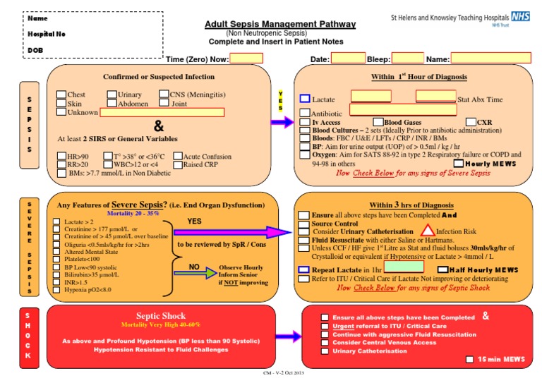 Protocols ST Helens Adult Sepsis Management Pathway | PDF | Sepsis ...