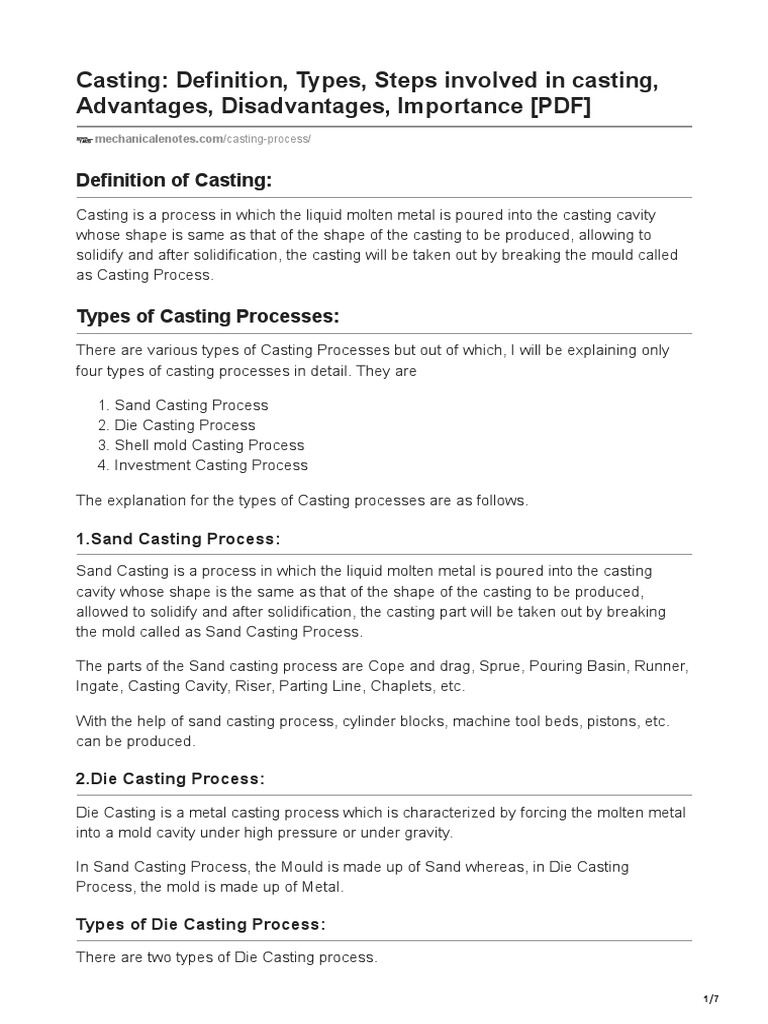 Casting: Definition, Types, Steps Involved in Casting, Advantages ... Casting: Definition, Types, Steps Involved in Casting, Advantages ...