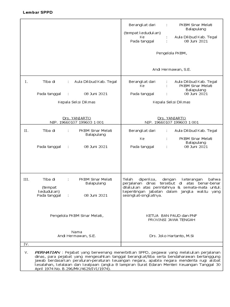 Contoh SPPD Dan Surat Tugas | PDF