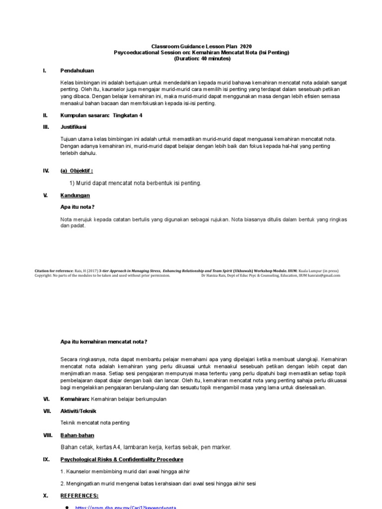 Lesson Plan 4 - Kemahiran Mencatat Nota | PDF | Karier & Perkembangan ...