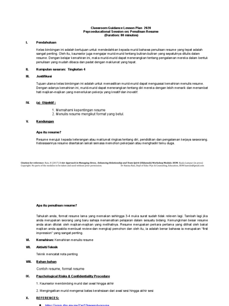 Lesson Plan 5 - Penulisan Resume | PDF | Karier & Perkembangan