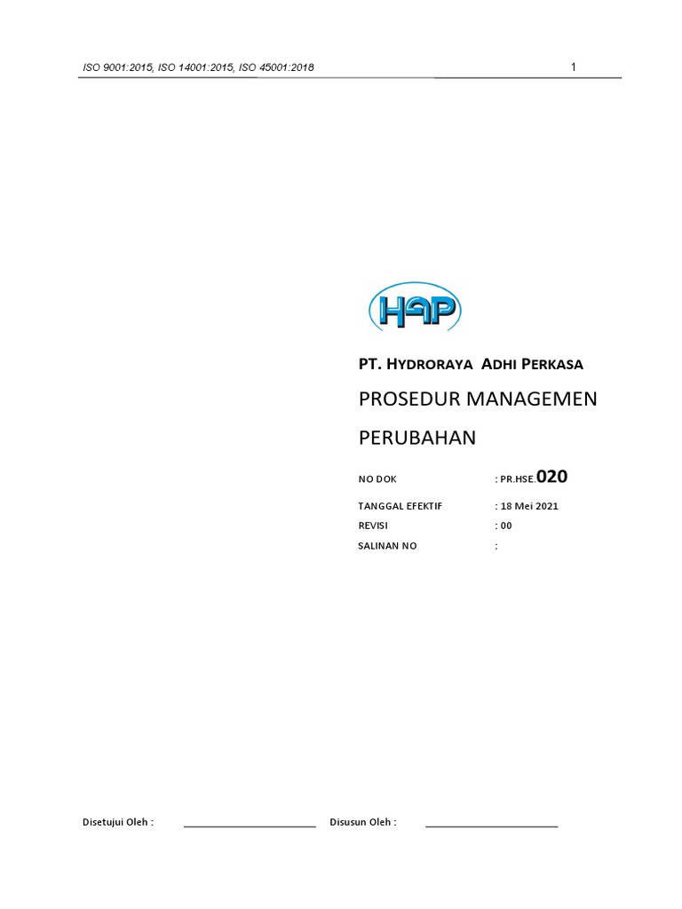 PR - HSE.020 Prosedur Management Perubahan | PDF