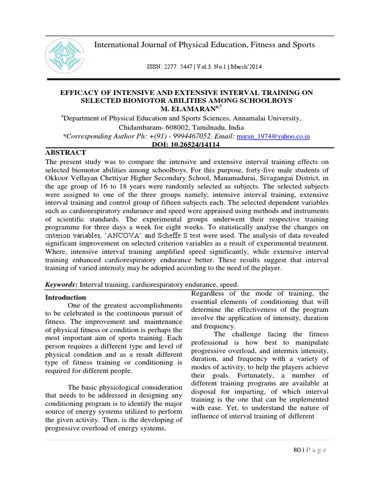 Comparing the Effects of Intensive and Extensive Interval Training on ...