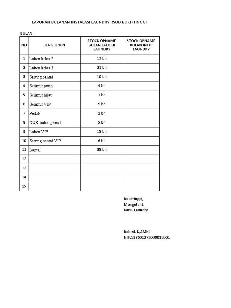 Format Laporan Bulanan Laundry | PDF