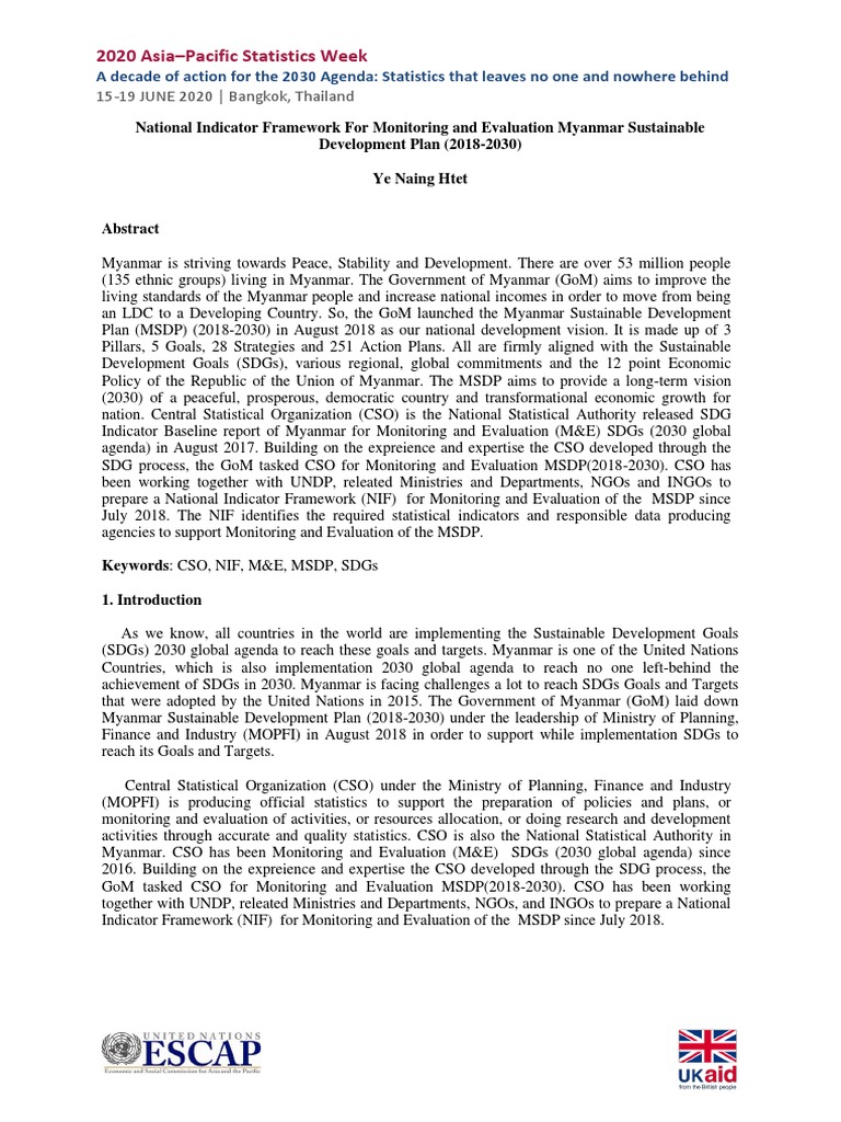 Myanmar's National Indicator Framework | PDF | Monitoring And ...