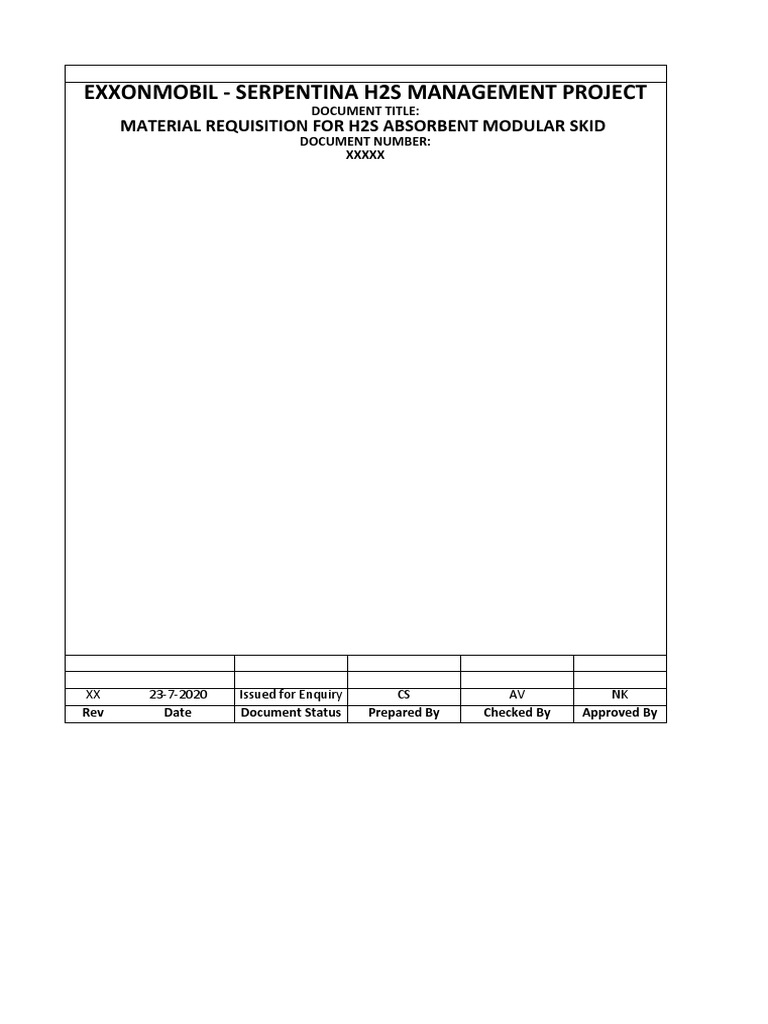 Material Requisition for H2S Absorbent Modular Skid Piping Requirements ...
