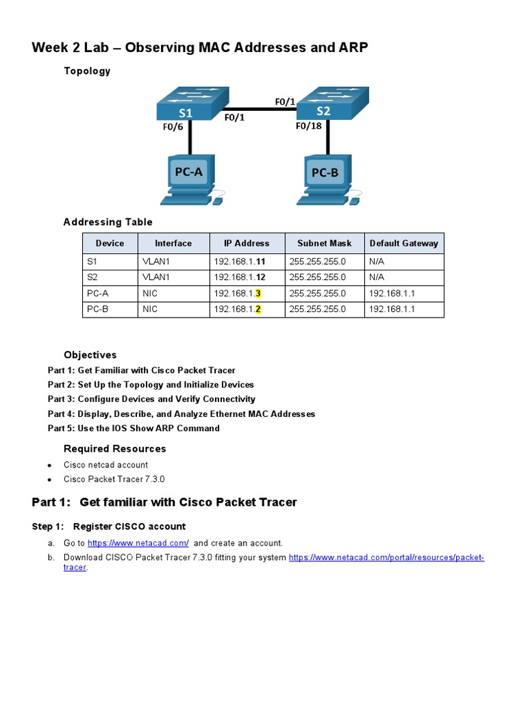 Week10-Lab-build A Network With Switch and Observe MAC Addresses and ARP | PDF | Network Switch ...