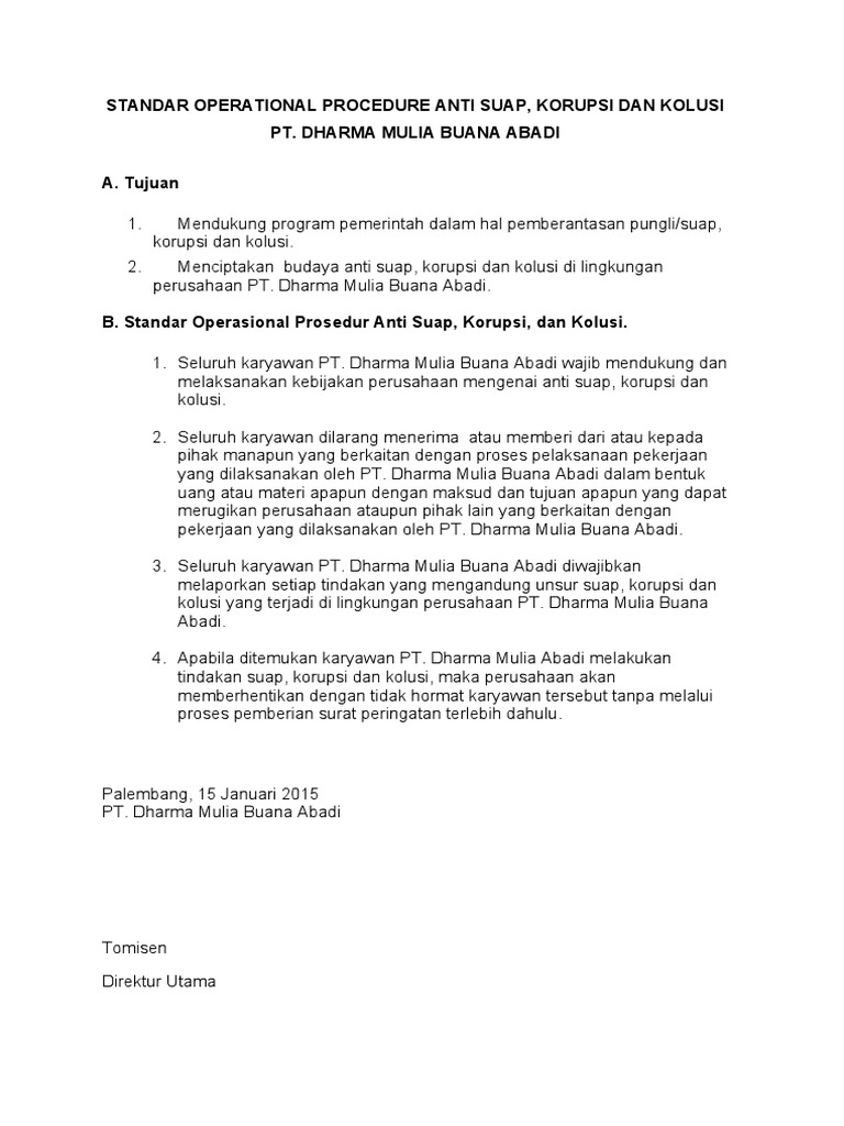 Standar Operational Procedure Anti Suap Pt. Dmba | PDF | Karier & Perkembangan | Pengelolaan ...