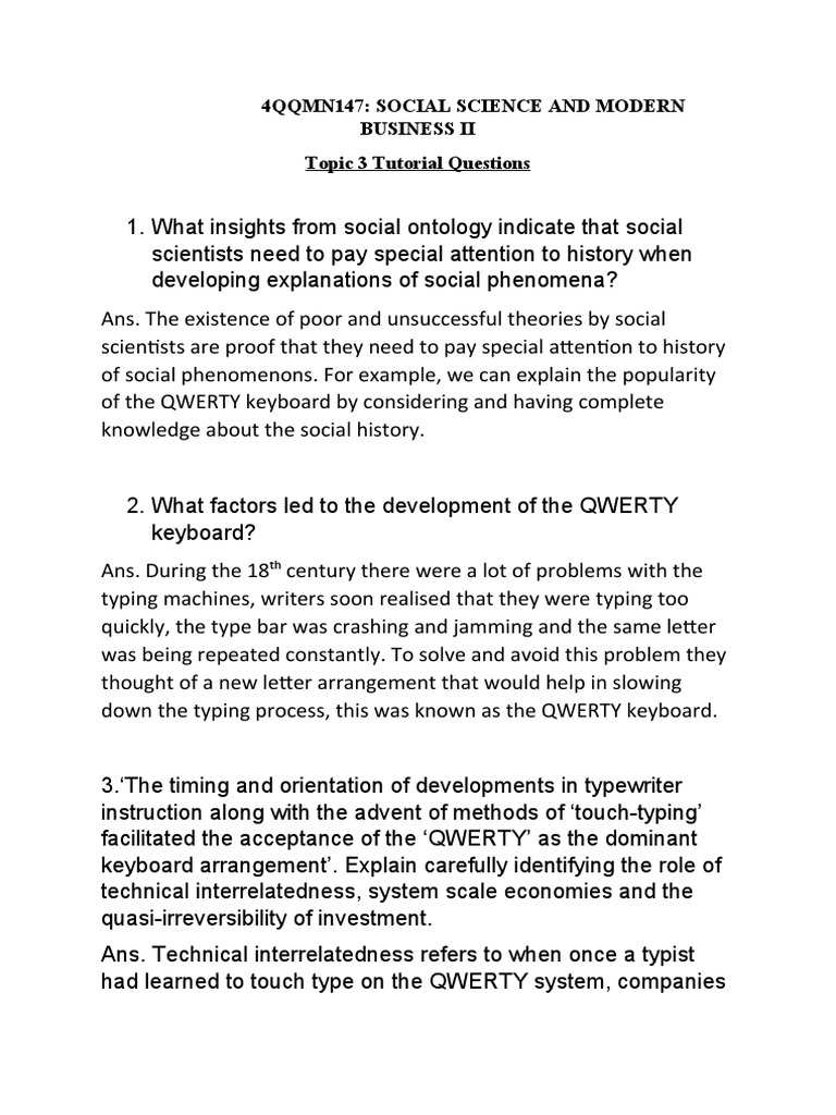4Qqmn147: Social Science and Modern Business Ii Topic 3 Tutorial ...