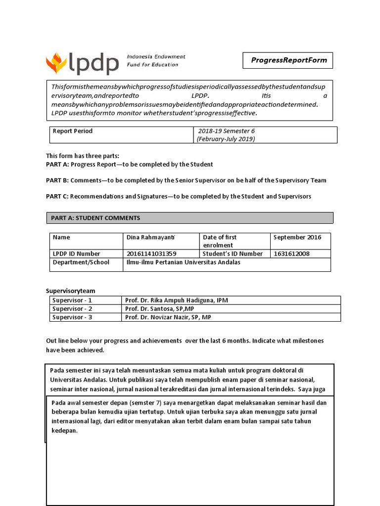 LPDP Progress Report: Semester 6 Summary | PDF | Cognition | Science