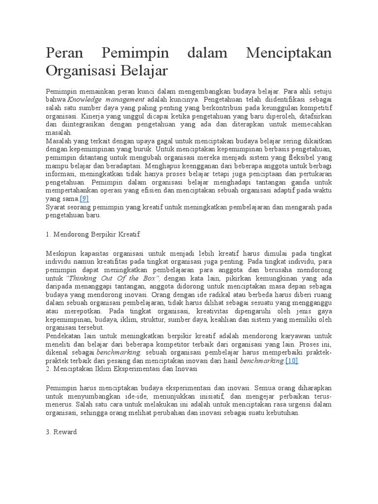 Peran Pemimpin Dalam Menciptakan Organisasi Belajar | PDF