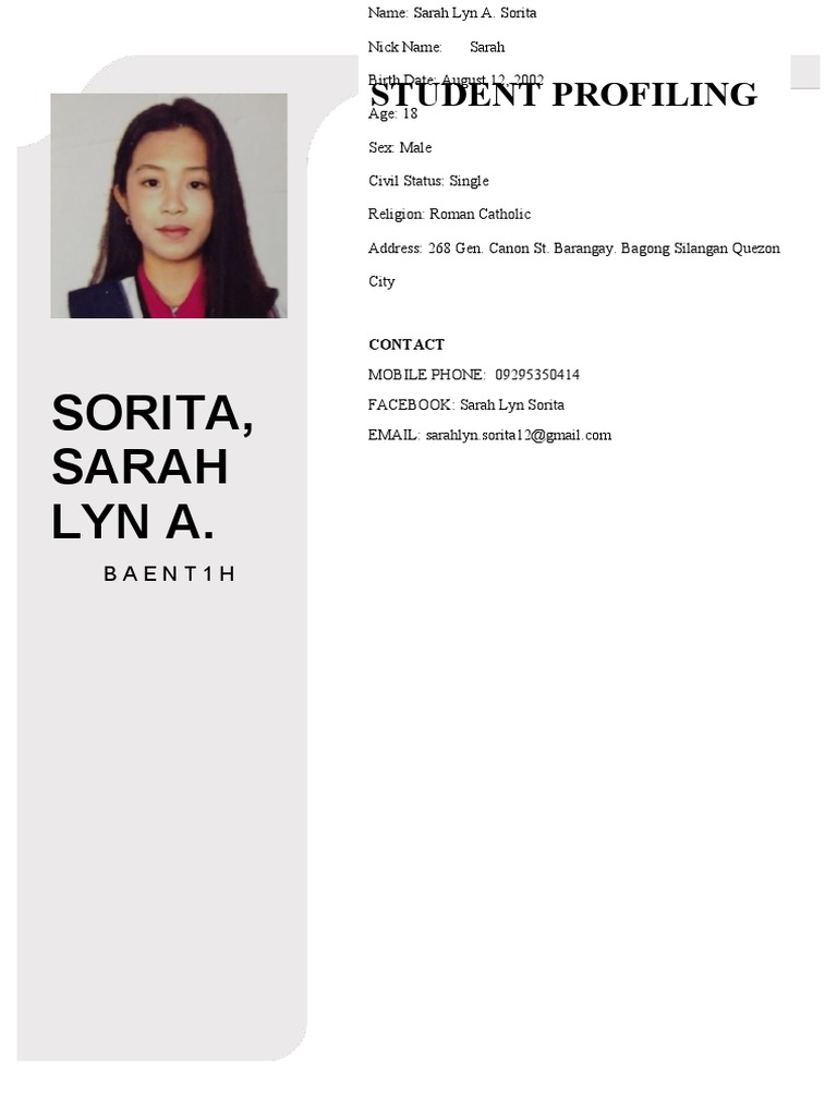 Sorita, Sarah Lyn A.: Student Profiling | PDF