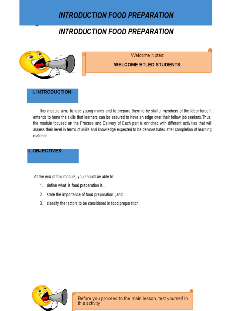 Introduction Food Preparation Introduction Food Preparation: Welcome ...