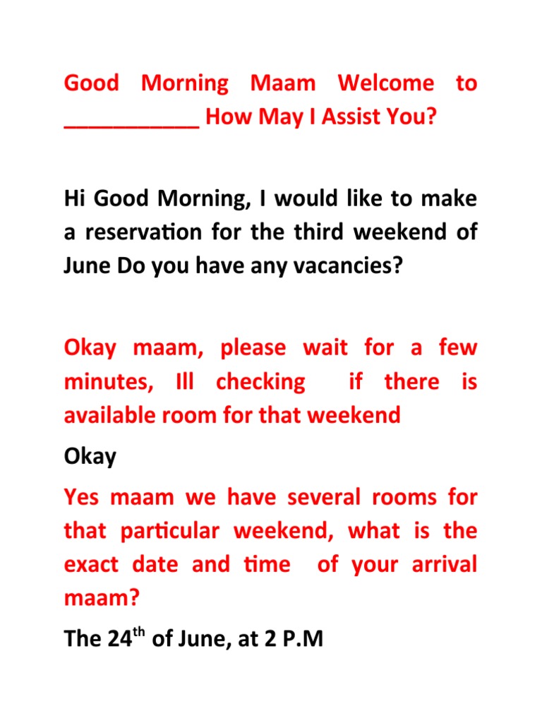 Walk in Reservation Script | PDF