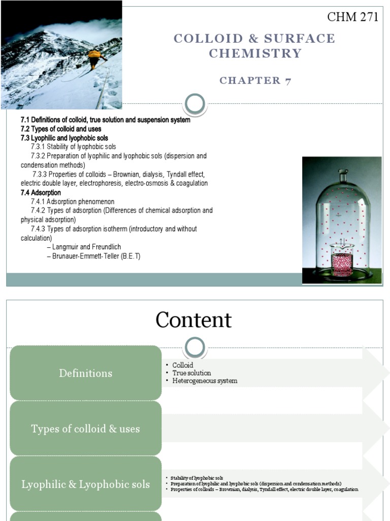 CHM271 - Chapter 7 Colloid & Surface Chemistry | PDF | Adsorption | Colloid