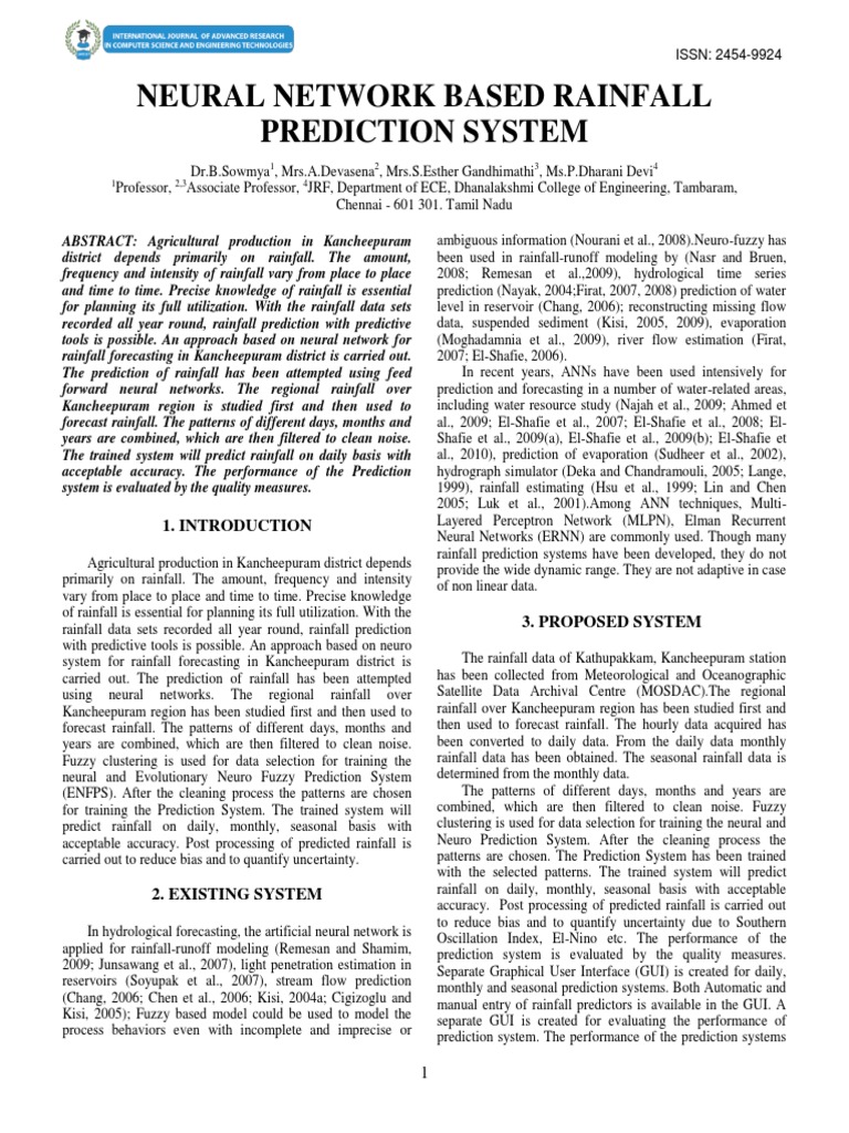 Neural Network Based Rainfall Prediction System | PDF | Correlation And ...