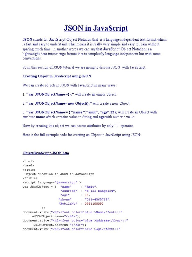 Json in Javascript: J S O N J S O N | PDF | Json | Java Script