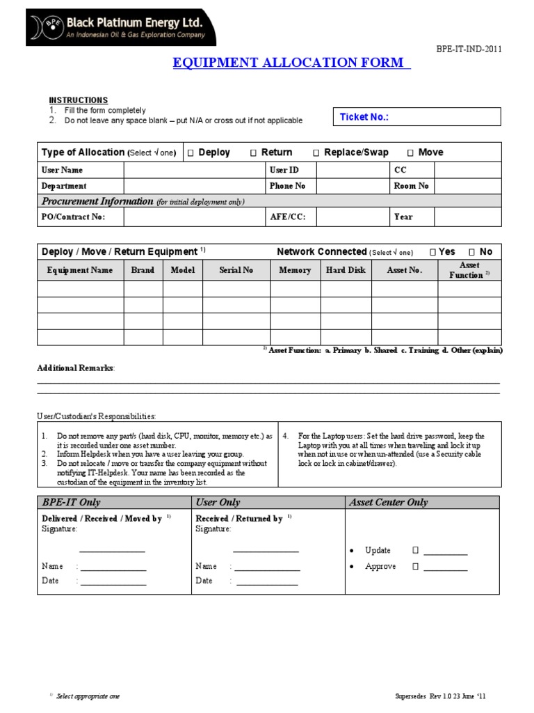 Form - IT Equipment Allocation v.1.0 | PDF | Information Age | Software