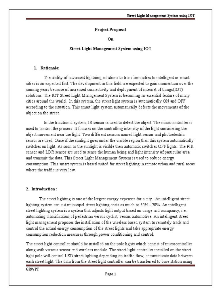 Project Proposal On Street Light Management System Using IOT | PDF ...