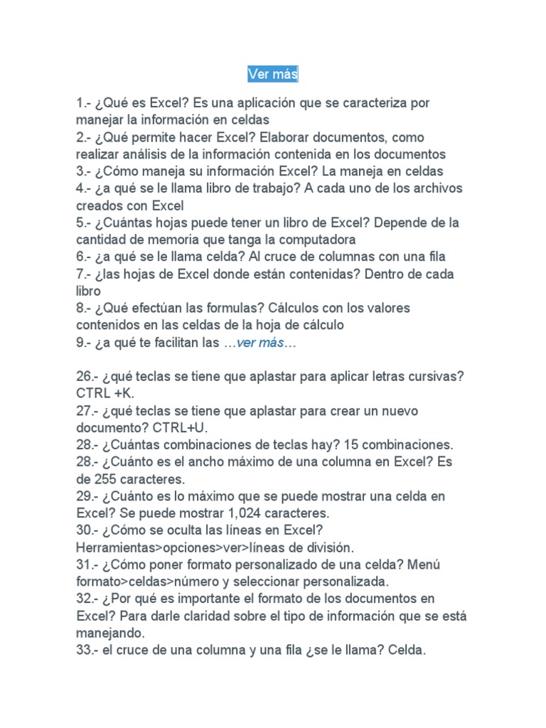 Preguntas Excel | PDF | Microsoft Excel | Hoja de cálculo