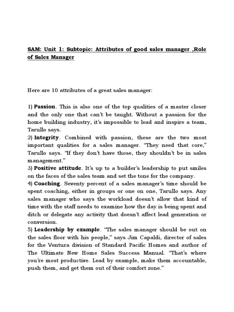 Key Attributes and Responsibilities of an Effective Sales Manager | PDF ...