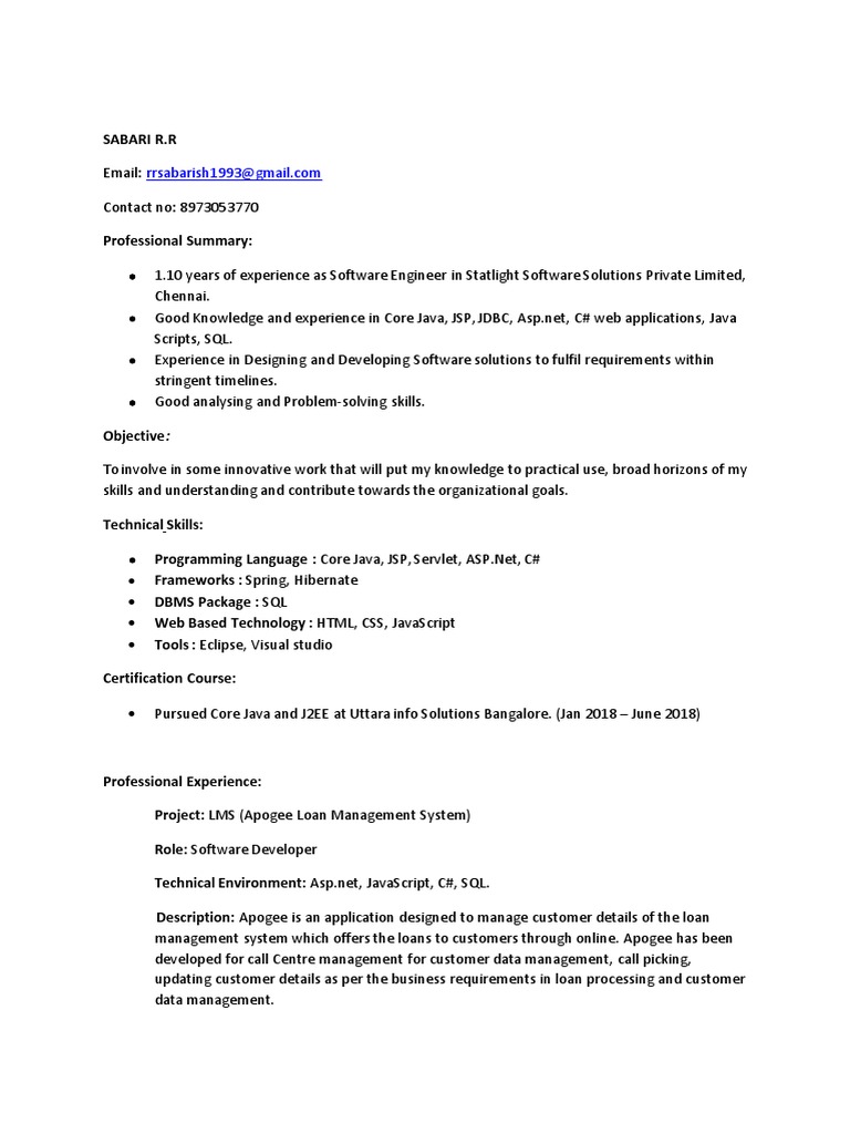 Sabari Resume | PDF | Web Application | Java Script