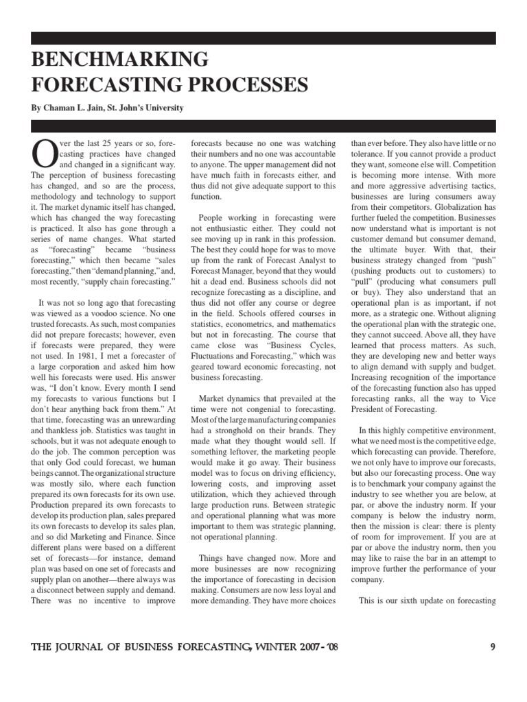 # (Article) Benchmarking Forecasting Processes (2007) | PDF | Forecasting | Sales