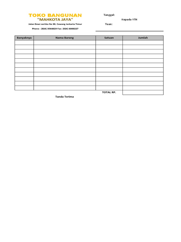 Contoh Nota Toko Bangunan Excel | PDF