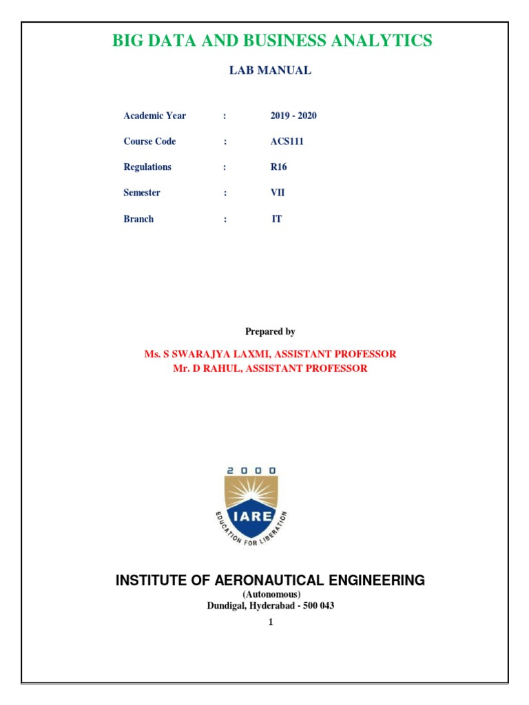 Big Data and Business Analytics: Lab Manual | PDF | Map Reduce | Apache ...