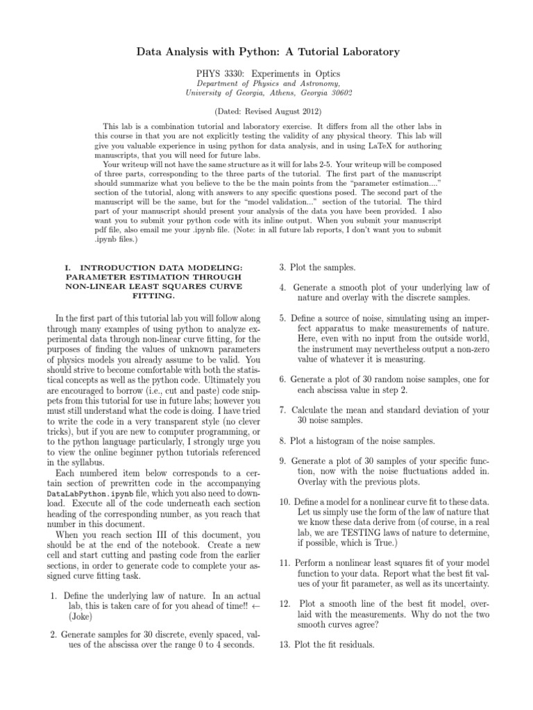 Data Analysis With Python: A Tutorial Laboratory | PDF | Standard Deviation | Errors And Residuals