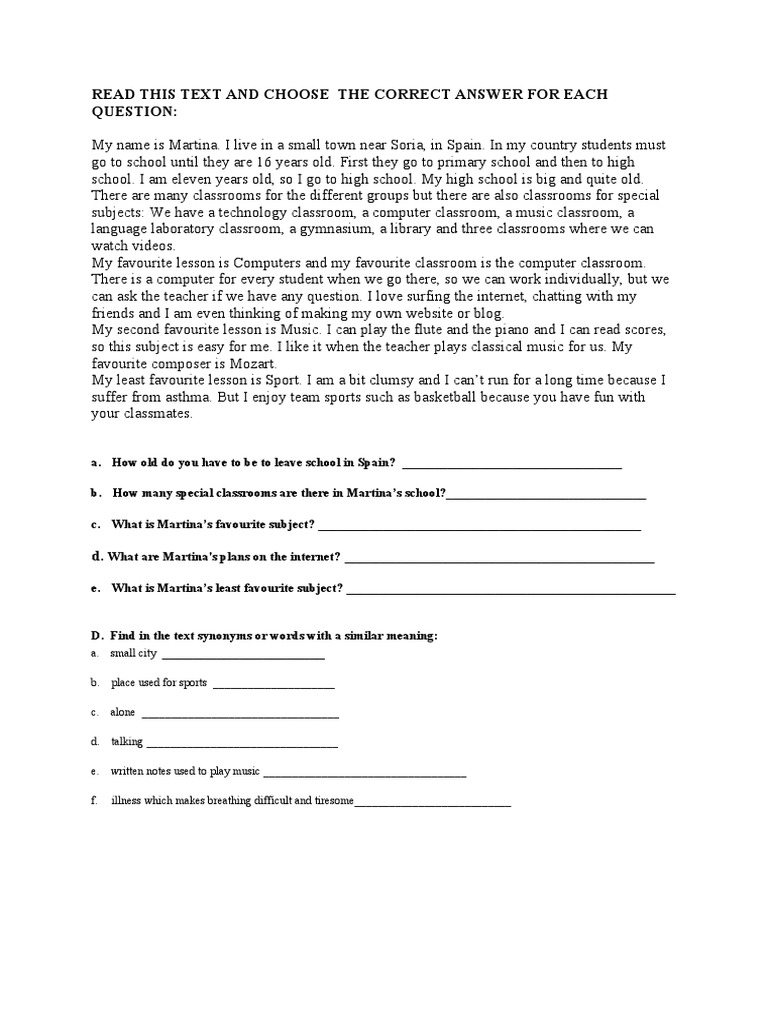 Read This Text and Choose The Correct Answer For Each | PDF