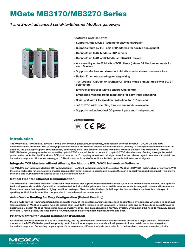 Mgate Mb3170/Mb3270 Series: 1 and 2-Port Advanced Serial-To-Ethernet ...