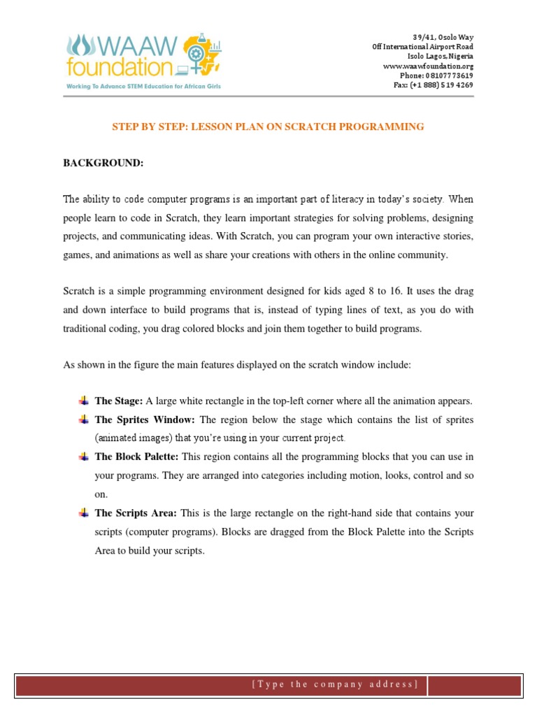 Step by Step: Lesson Plan On Scratch Programming: Background | PDF ...