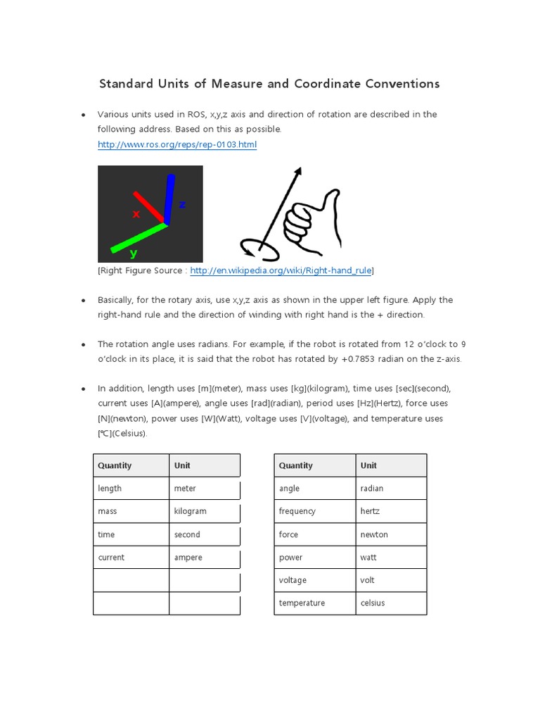 Standard Units of Measure and Coordinate Conventions: Quantity Unit ...