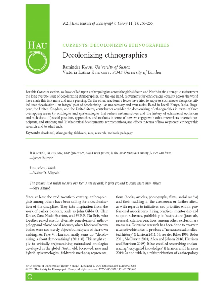 Raminder Kaur Andvictoria Louisa Klinkert - Decolonizing Ethnographies | PDF | Ethnography ...