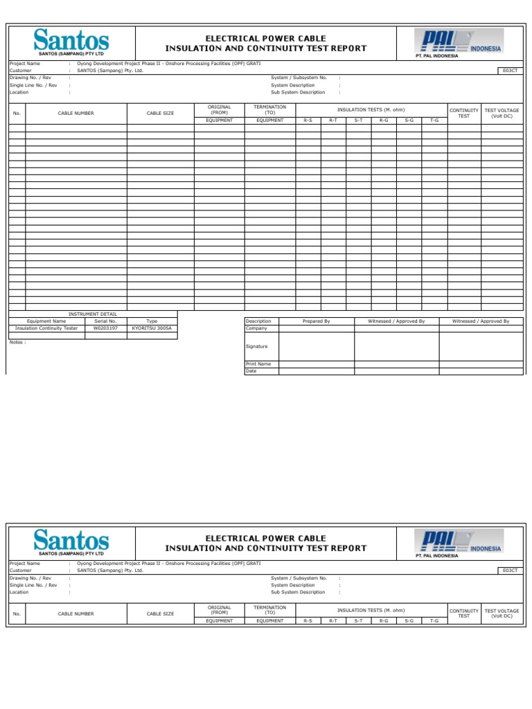 Report Continuity Megger Test | PDF | Insulator (Electricity) | Volt Report Continuity Megger Test | PDF | Insulator (Electricity) | Volt