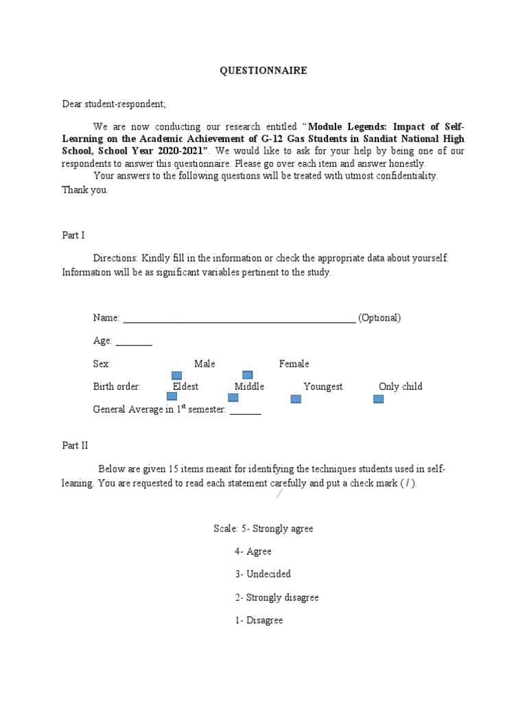 QUESTIONNAIRE-WPS Office | PDF | Questionnaire | Learning