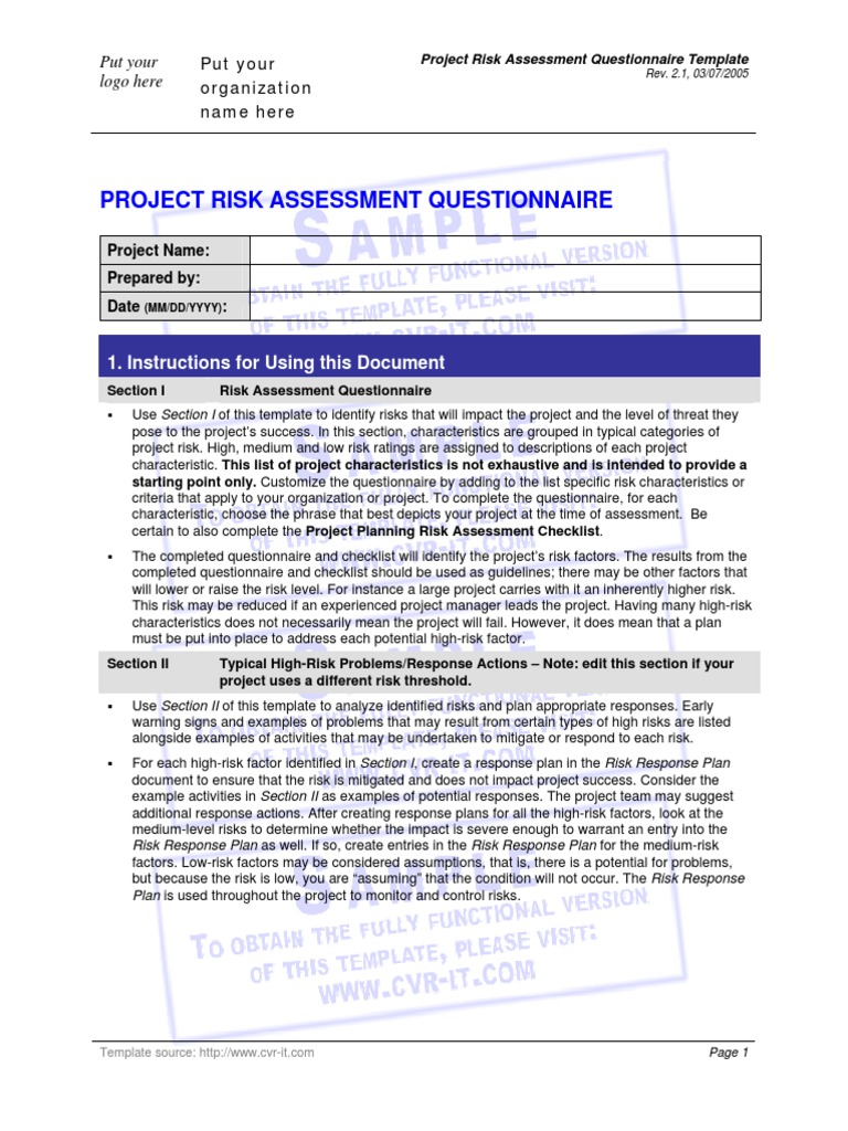 XRisk Assessment Questionnaire Template | PDF | Risk | Risk Assessment